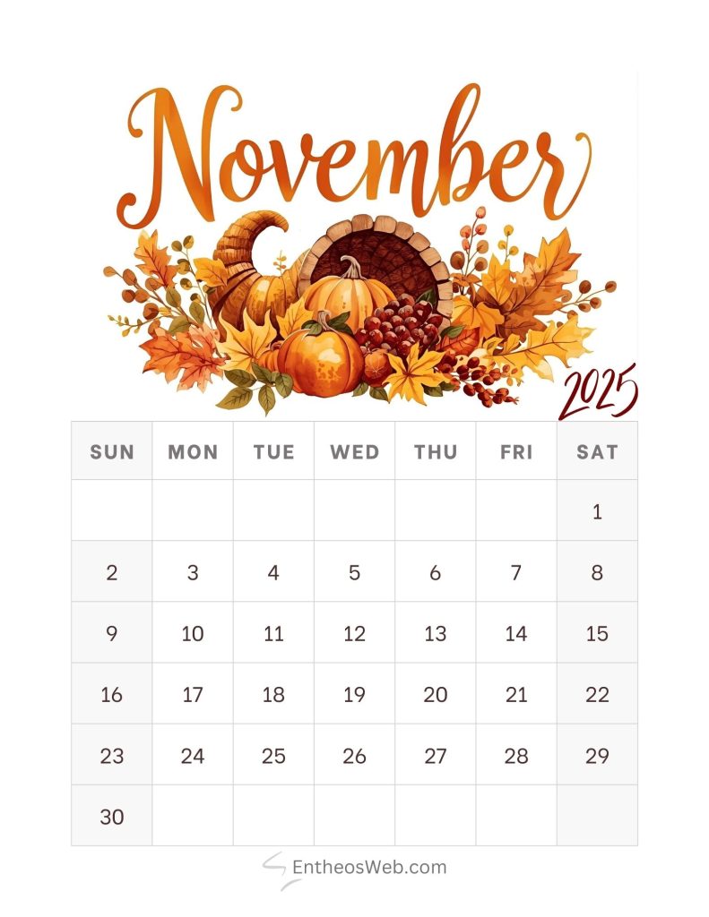 Thanksgiving November Printable Calendar | EntheosWeb