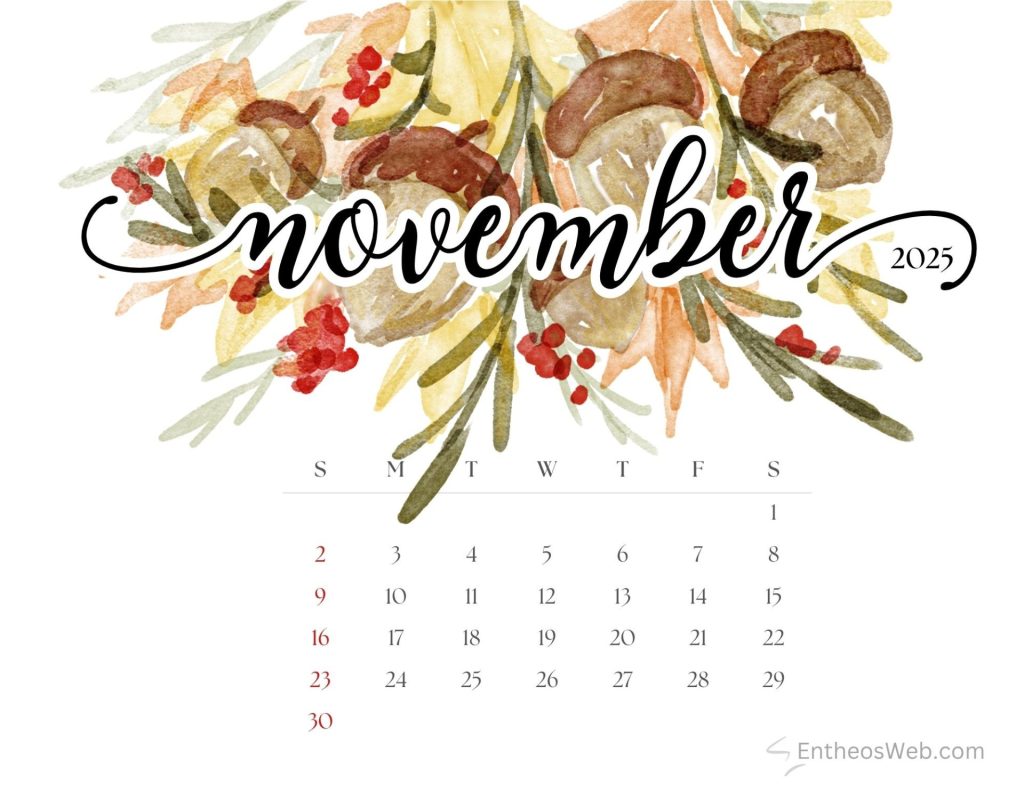 November 2025 Calendar Free Printables | EntheosWeb