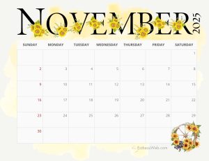 Free Printable Monthly Calendar 2026 Sunflowers | EntheosWeb