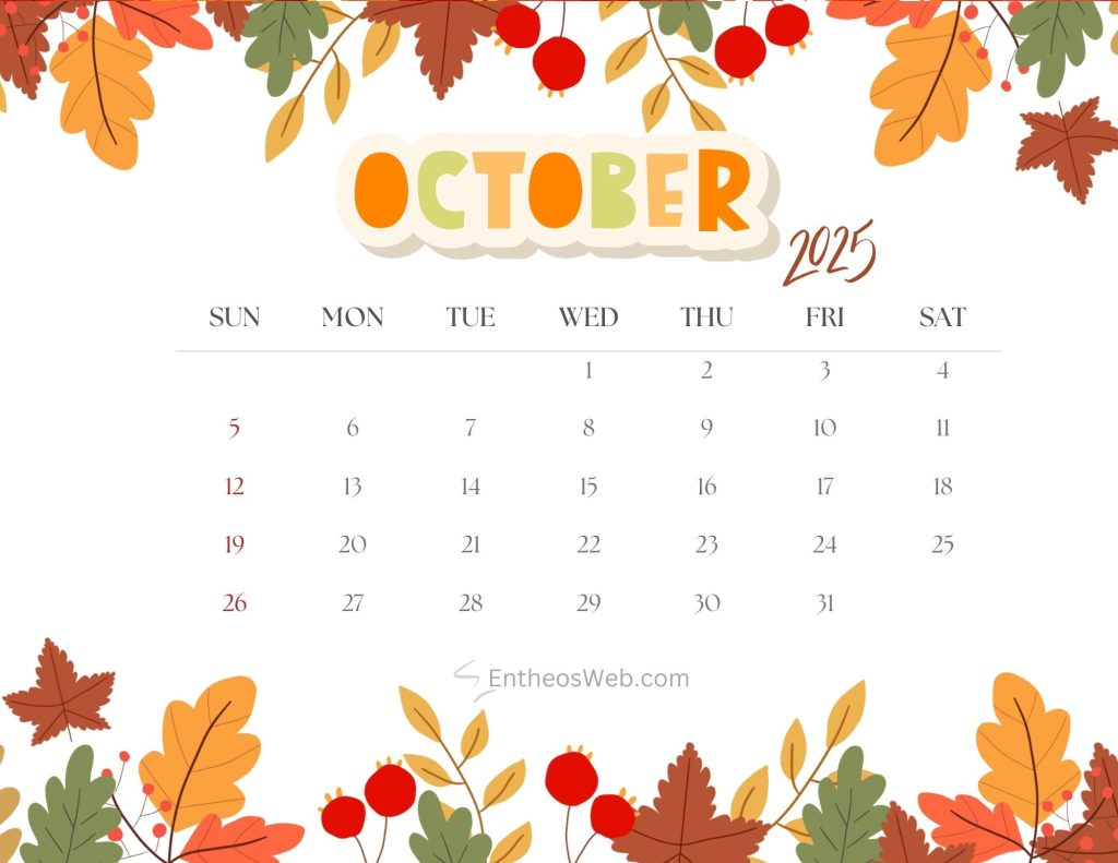 October 2025 Calendar Free Printables | EntheosWeb