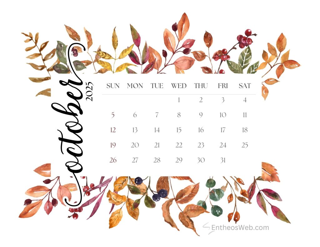 October Free Printable Calendars 2025 | EntheosWeb