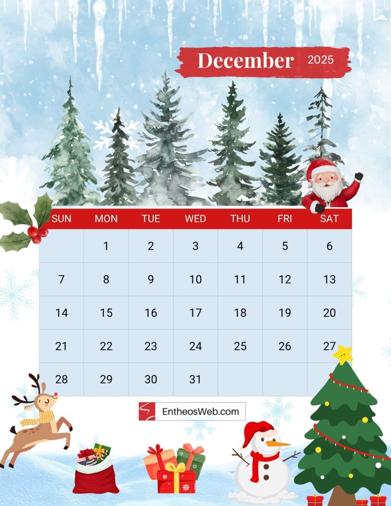 Free Printable December 2025 Calendar – Vertical Designs | EntheosWeb