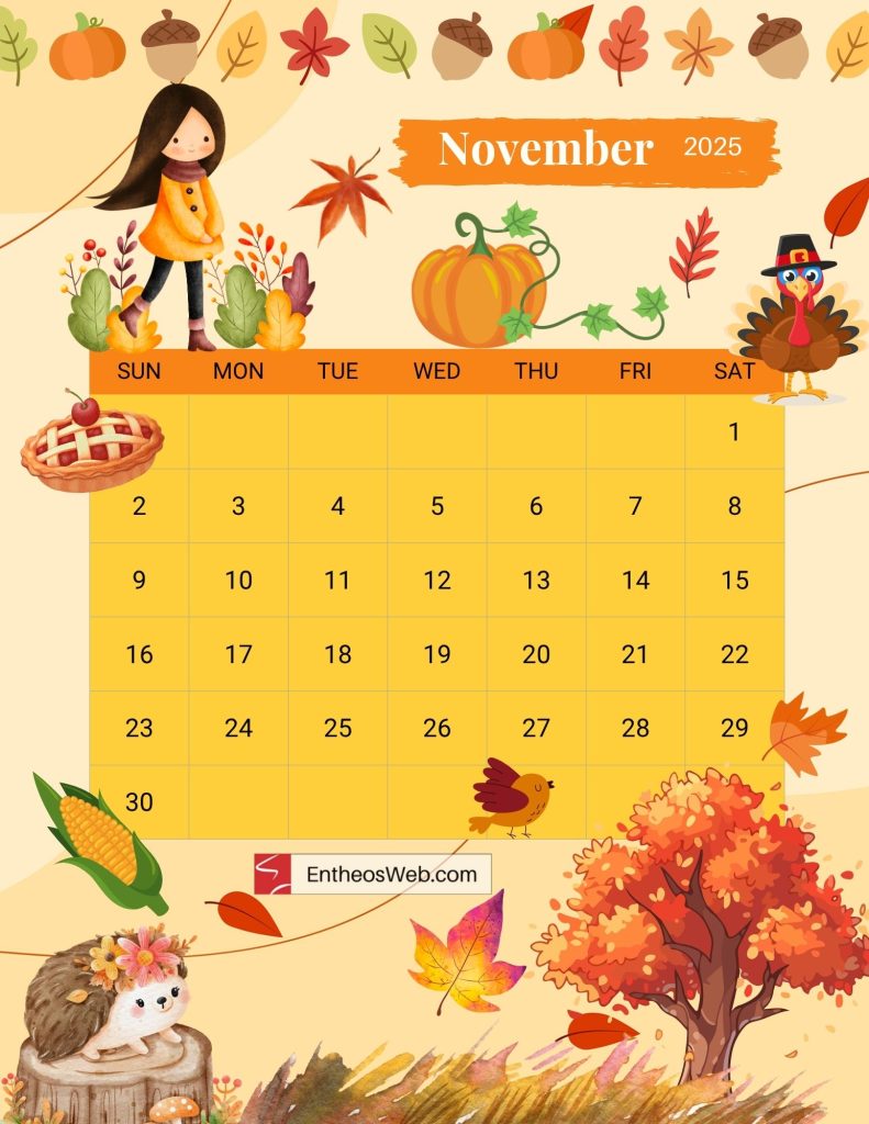Thanksgiving November Printable Calendar | EntheosWeb