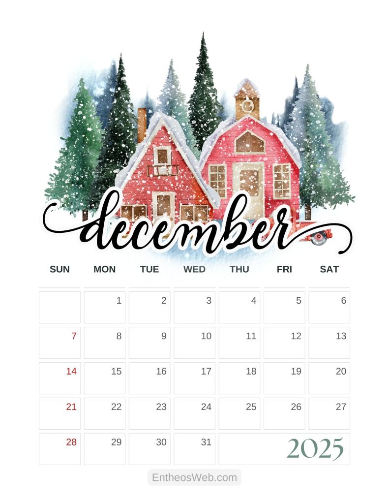 Free Printable December 2025 Calendar – Vertical Designs | EntheosWeb