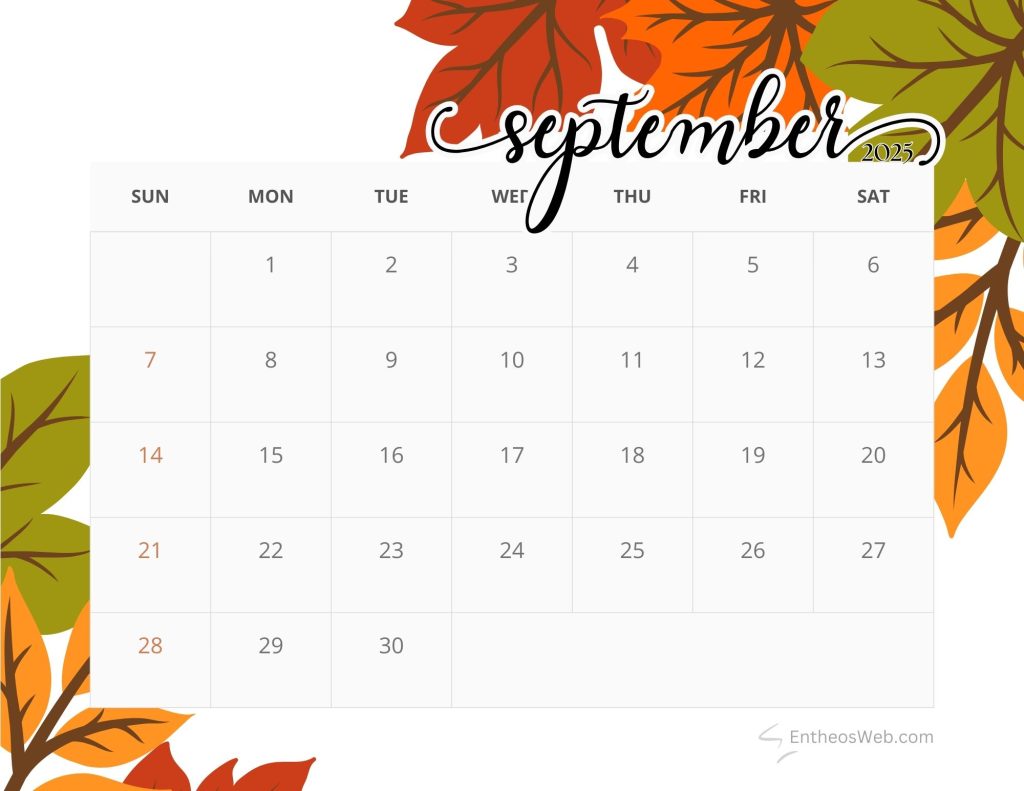 September 2025 Calendar Printables & Wallpapers | EntheosWeb