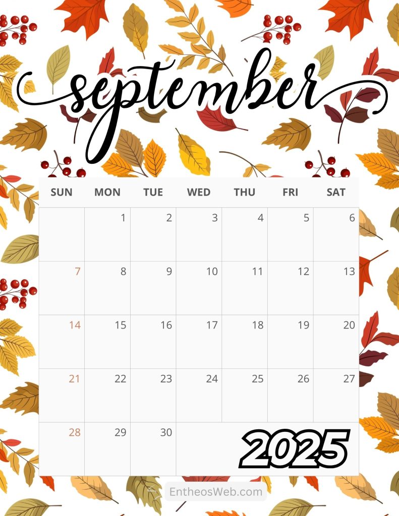 Free Printable September 2025 Calendars | EntheosWeb