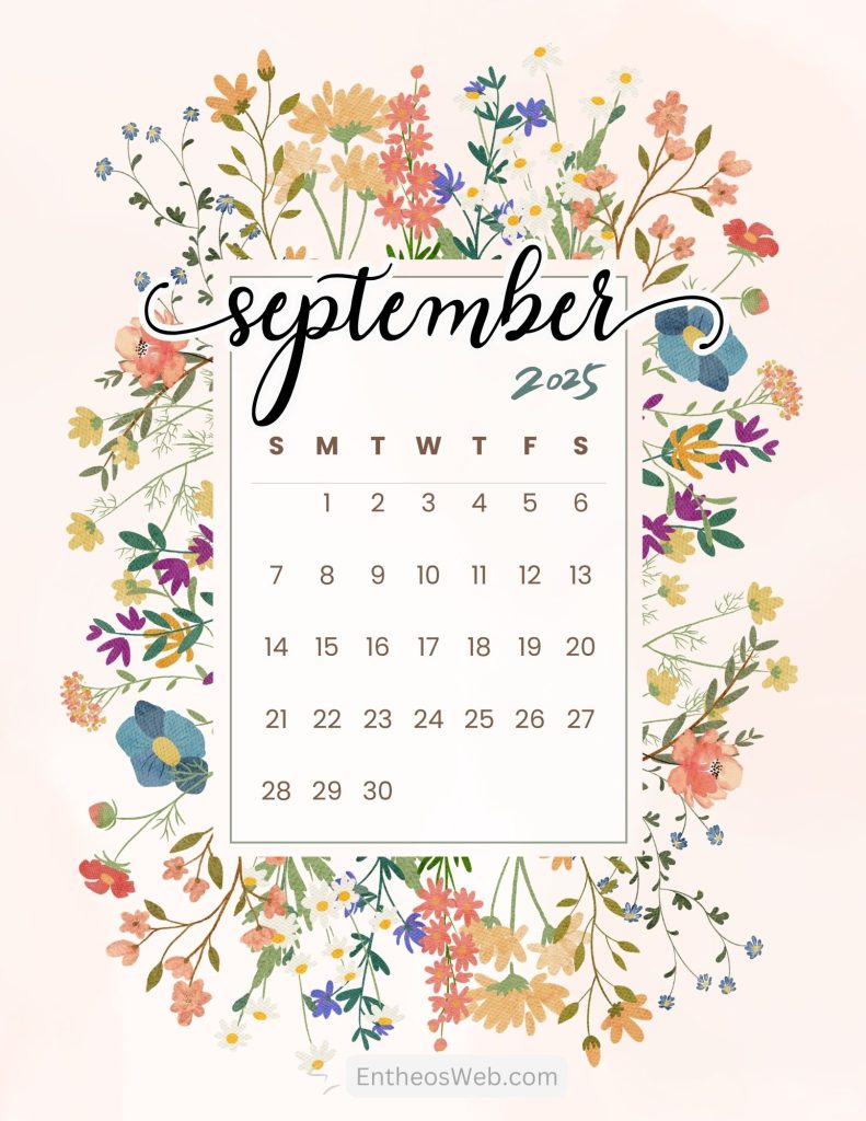 Free Printable September Calendars for 2025 – Vertical Designs | EntheosWeb