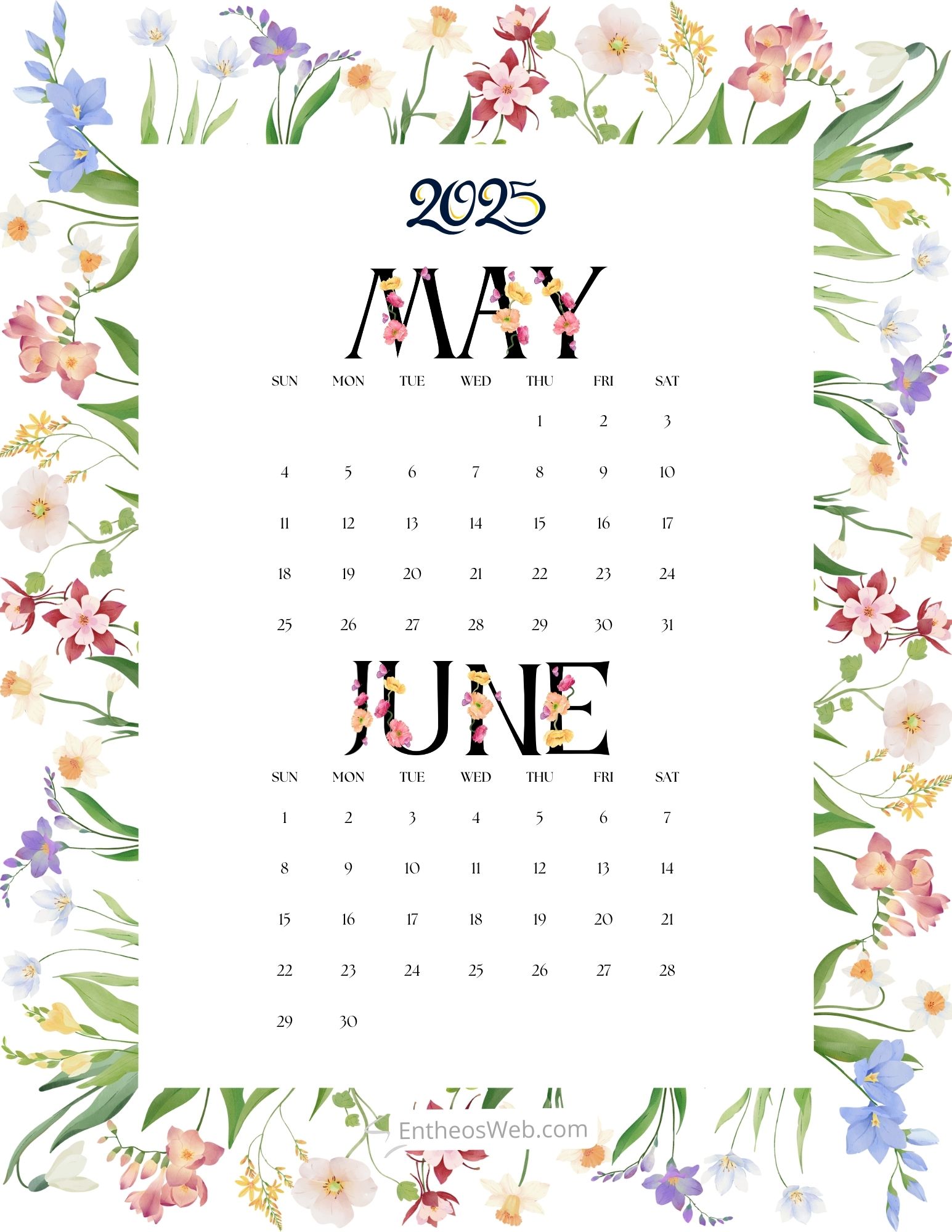 May June 2026 Calendar Printable | EntheosWeb