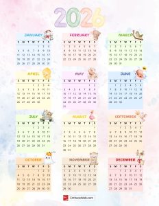 Printable Kids Calendar 2026 – Cute Single Page Full Year PDF Calendars ...