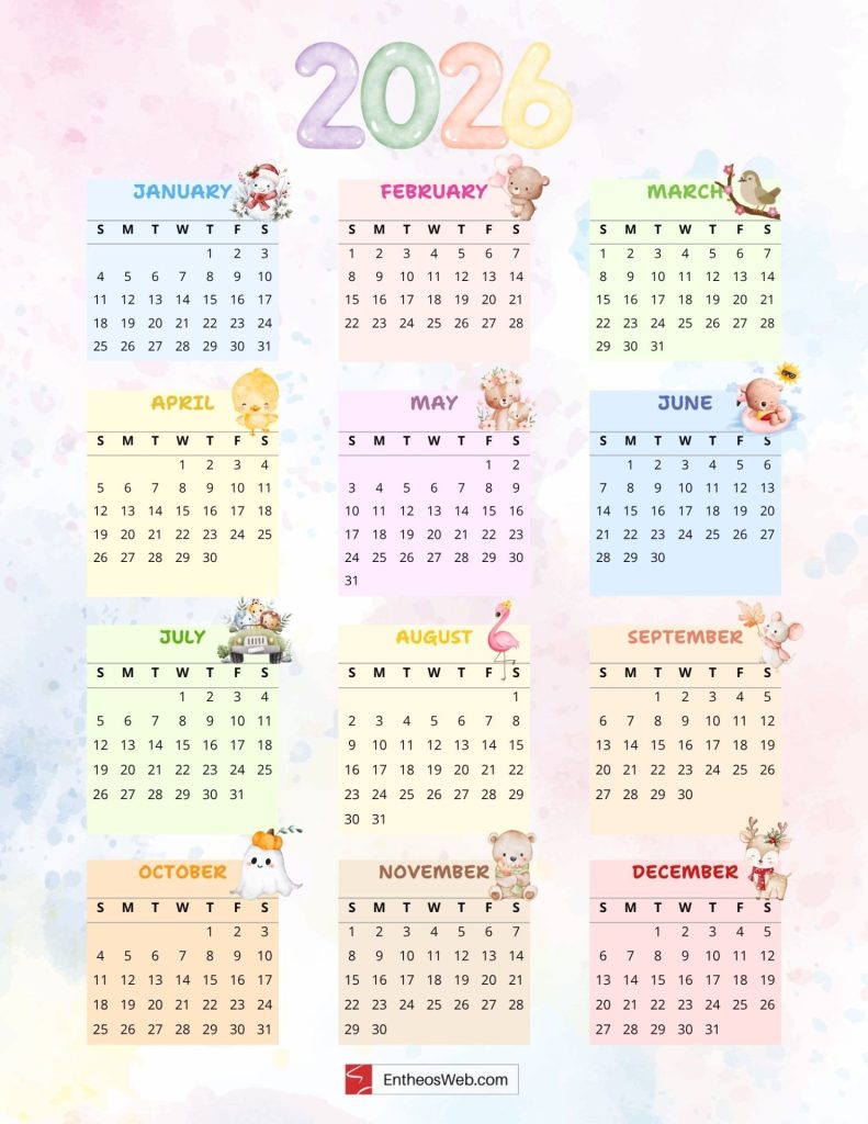Full Year 2026 Calendar for Women & Girls Printable in One Page ...