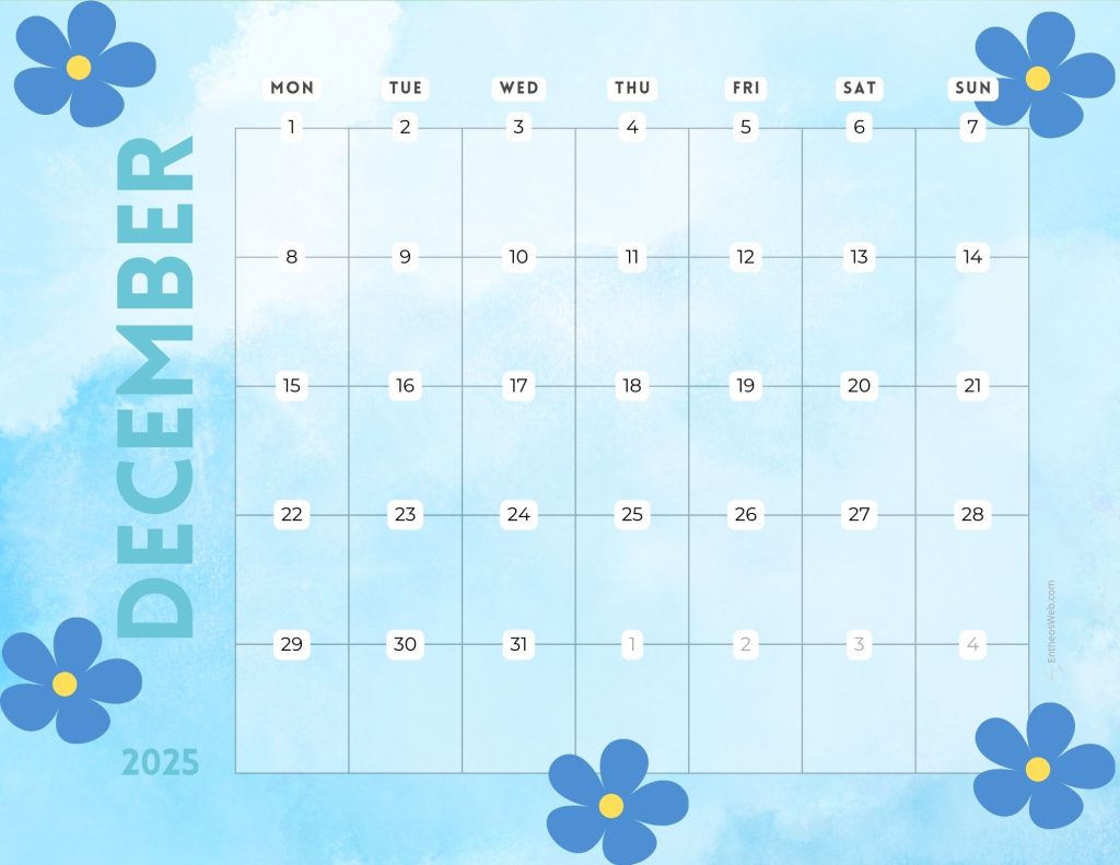 Cute Printable December 2025 Calendars | EntheosWeb