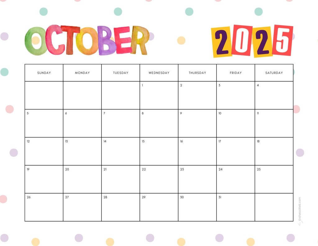 October 2025 Calendar Free Printables | EntheosWeb