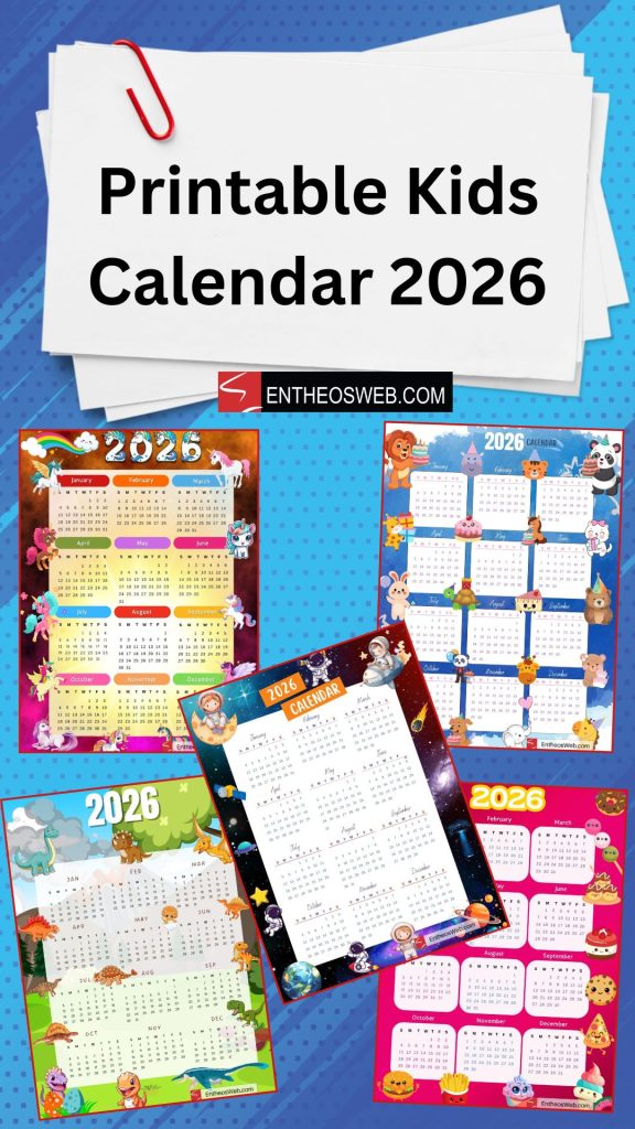 Printable Kids Calendar 2026 – Cute Single Page Full Year PDF Calendars ...
