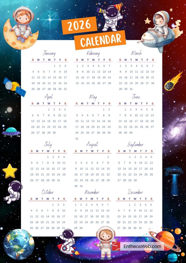 Cute 2026 Free Printable Calendar | EntheosWeb