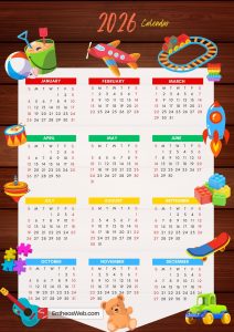 Printable Kids Calendar 2026 – Cute Single Page Full Year PDF Calendars ...