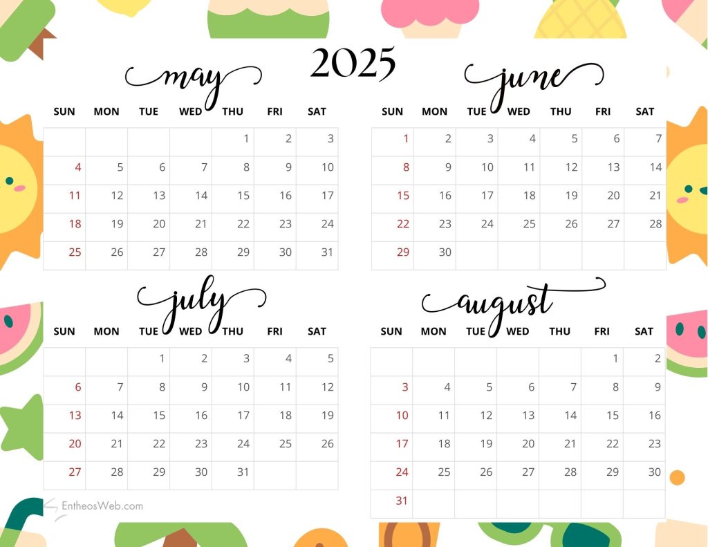 May, June, July, August – 4 Month Calendar | EntheosWeb