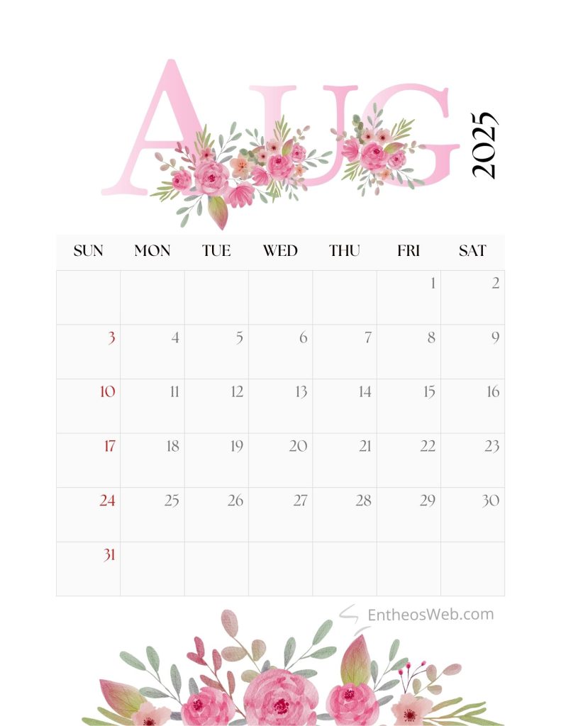 August 2025 Calendar Printables & Wallpapers | EntheosWeb