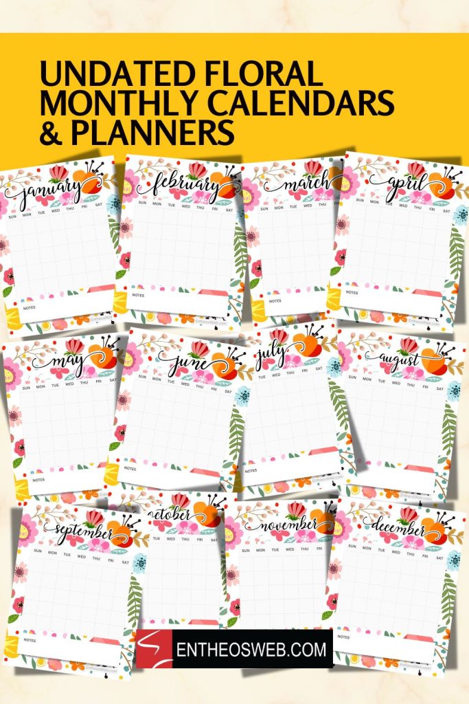 Blank Undated Calendars & Planners – Vertical Floral | EntheosWeb