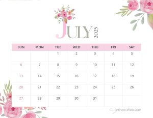 2025 Monthly Printable Calendars – Pretty Pink Florals | EntheosWeb