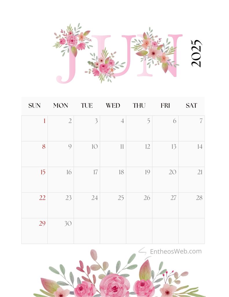 2025 Monthly Printable Calendars – Pretty Pink Florals » EntheosWeb