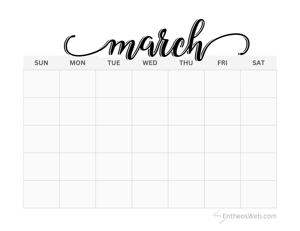 Blank Monthly Calendars Horizontal | EntheosWeb