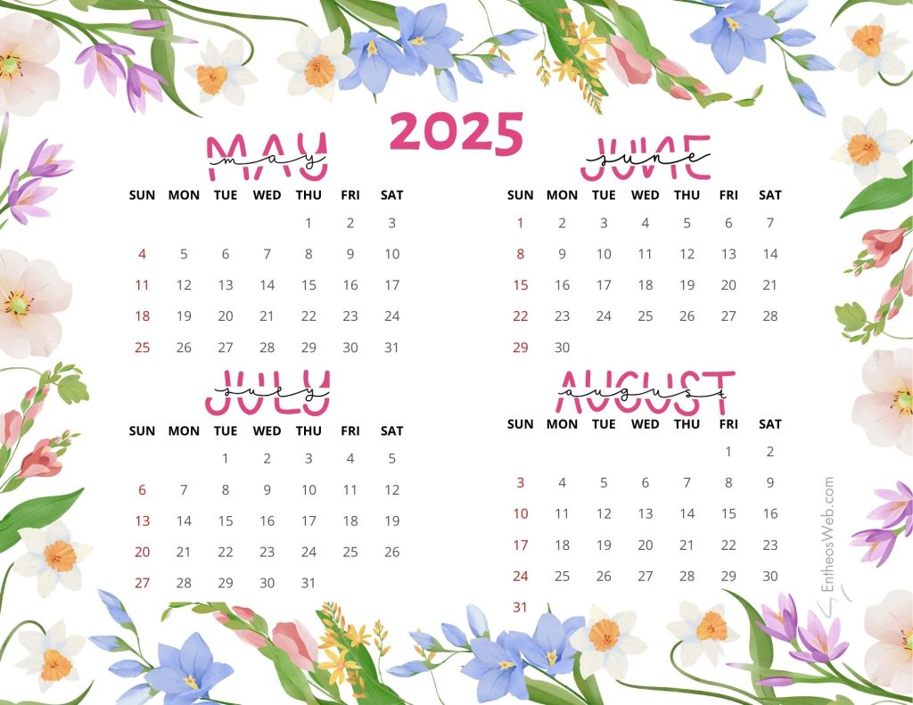 May, June, July, August – 4 Month Calendar | EntheosWeb