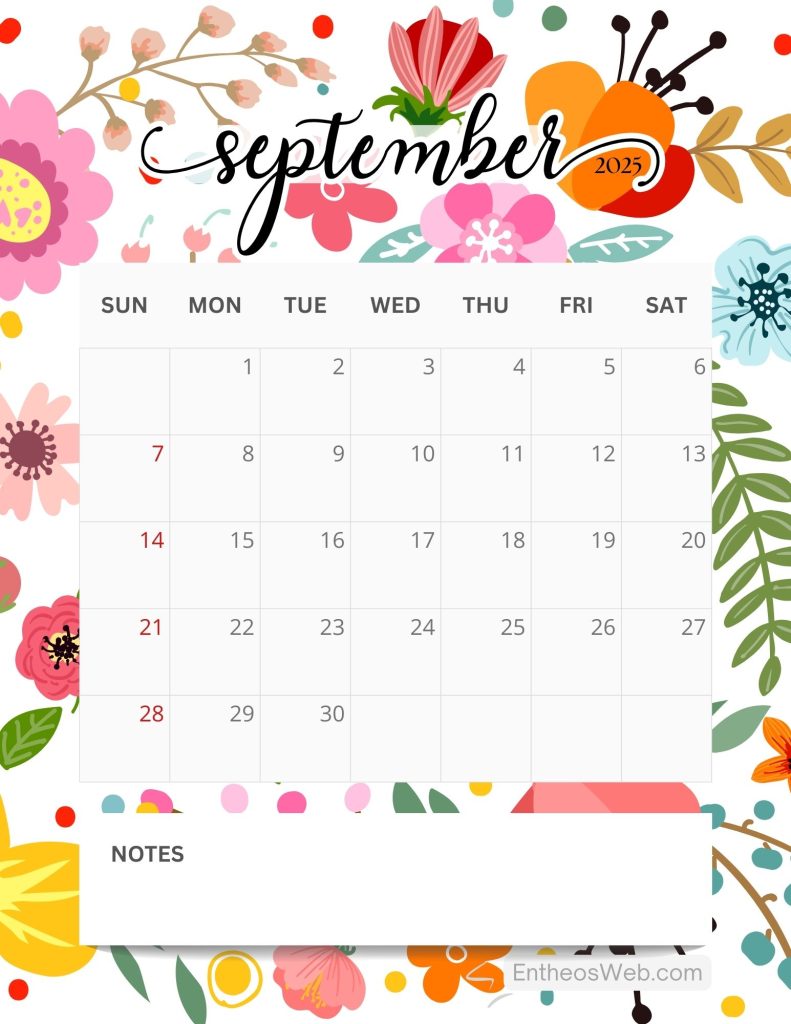Free Printable September Calendars for 2025 – Vertical Designs | EntheosWeb