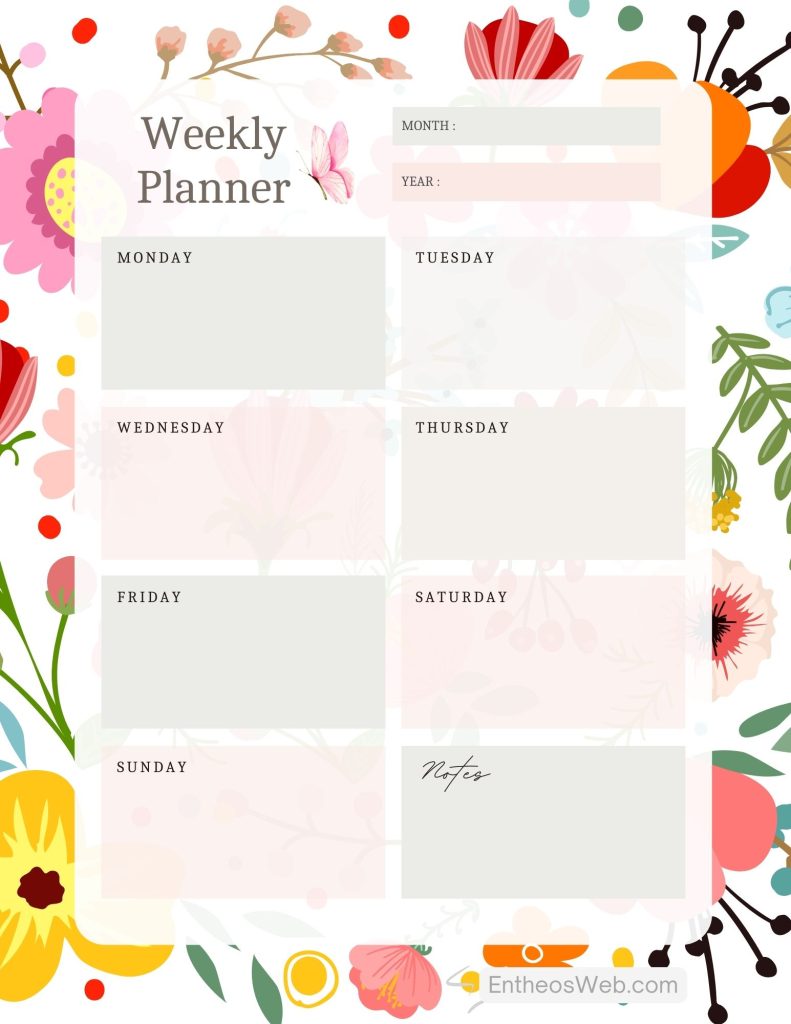 Blank Undated Calendars & Planners – Vertical Floral » EntheosWeb