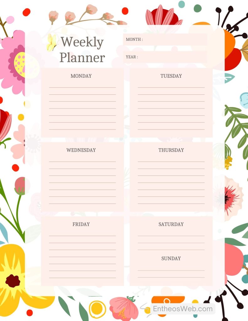 Blank Undated Calendars & Planners – Vertical Floral » EntheosWeb