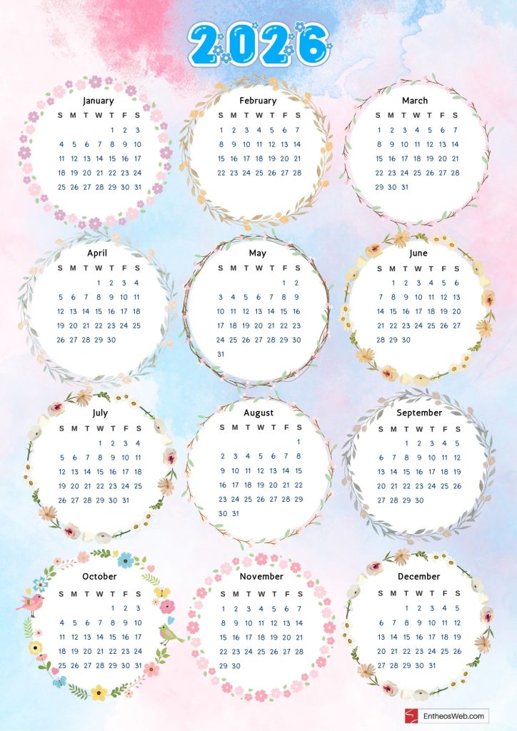 2026 Full Year Free Printable Calendars – Circle Theme Poster Size ...