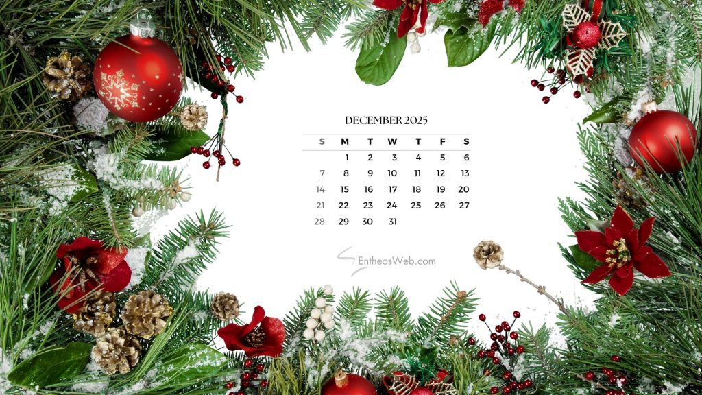 December 2025 Calendar Desktop Wallpaper & Screensaver | EntheosWeb