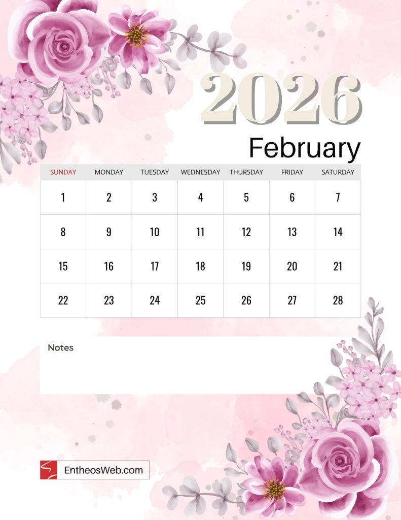 2026 Floral Month Printable Calendar | EntheosWeb