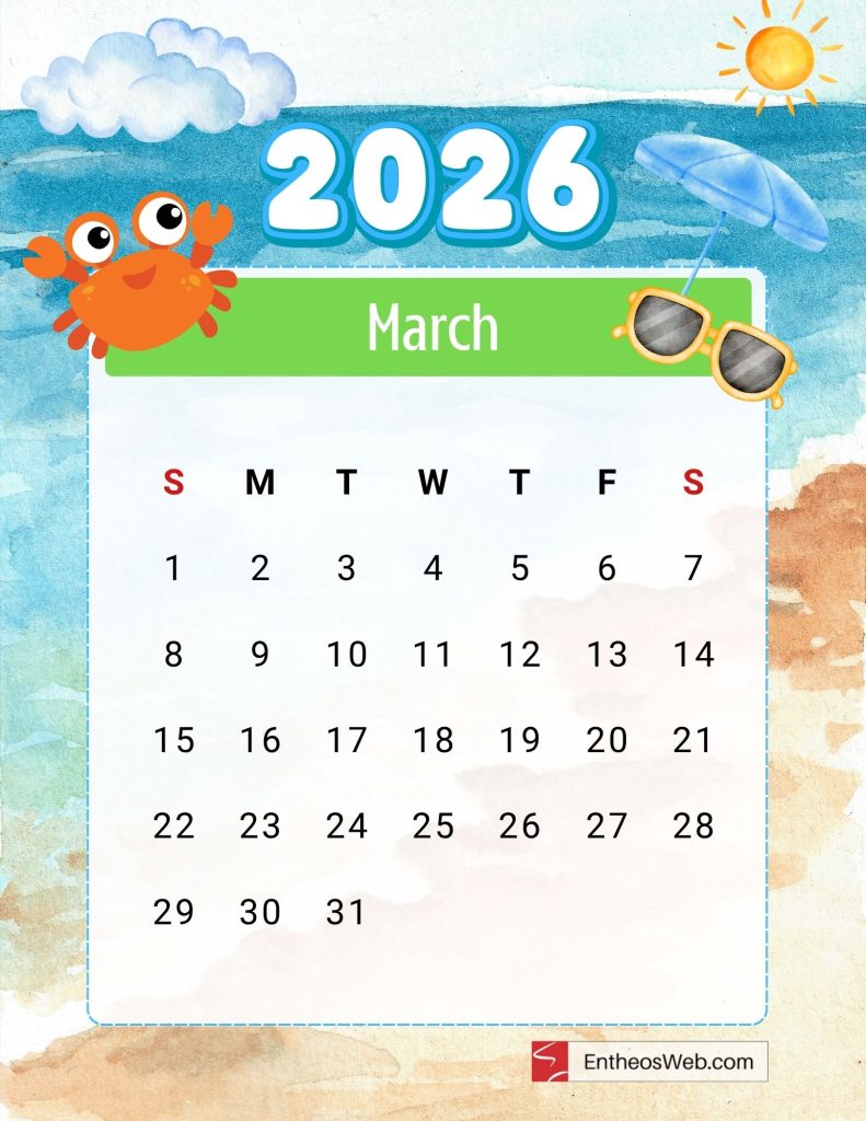 2026 Free Printable Calendar with Ocean Theme – Download Now | EntheosWeb