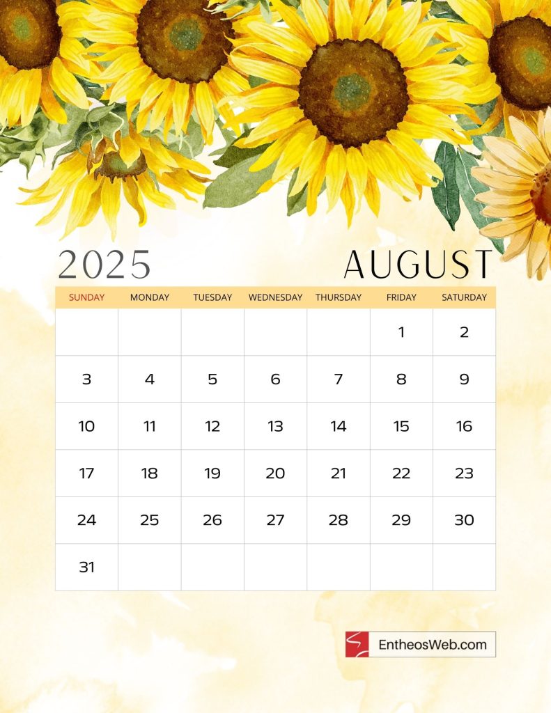 Free August 2025 Printable Calendars | EntheosWeb