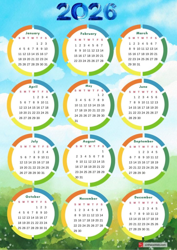 2026 Full Year Free Printable Calendars – Circle Theme Poster Size ...