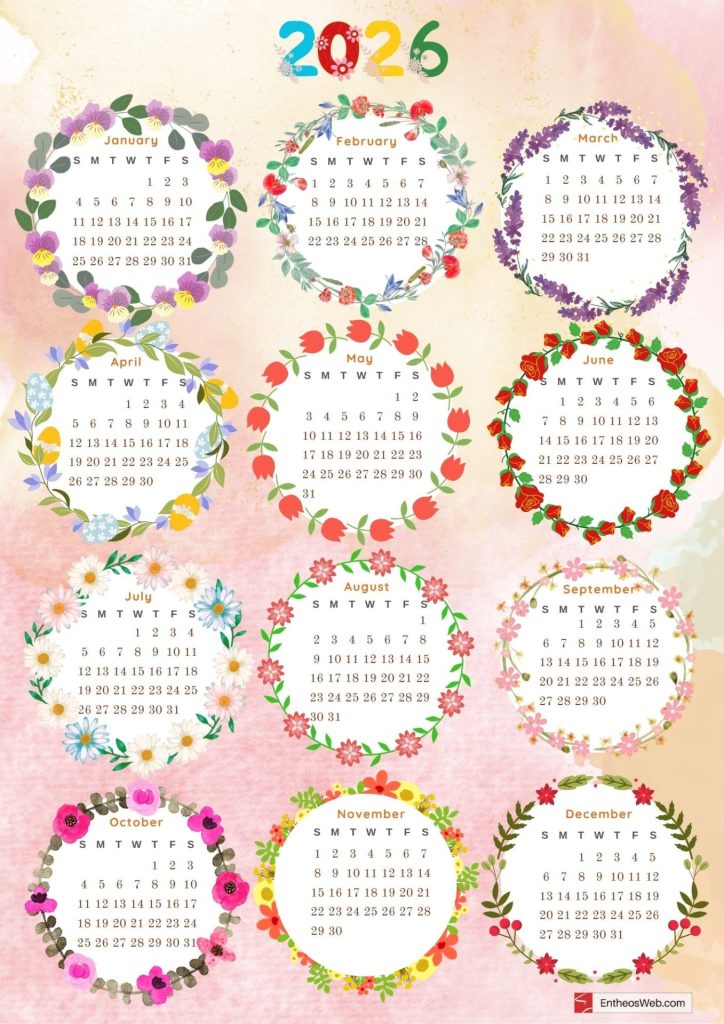 2026 Full Year Free Printable Calendars – Circle Theme Poster Size ...