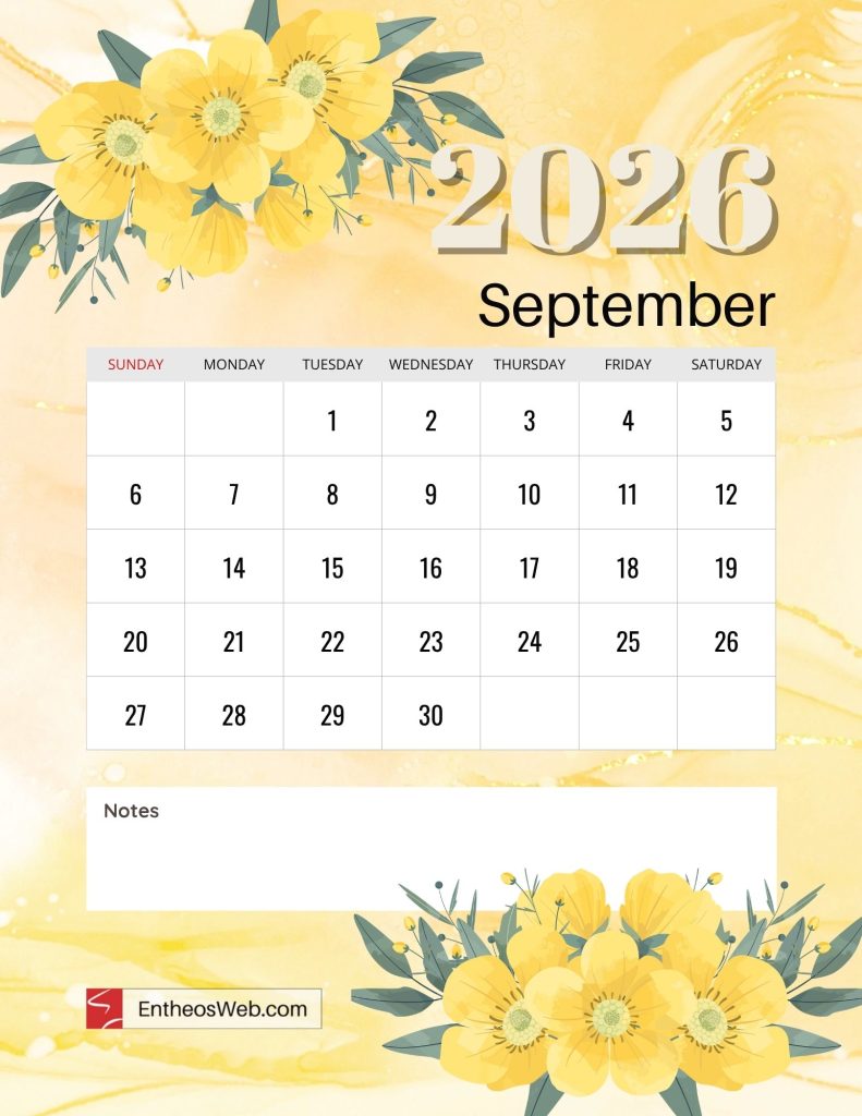 2026 Floral Month Printable Calendar | EntheosWeb