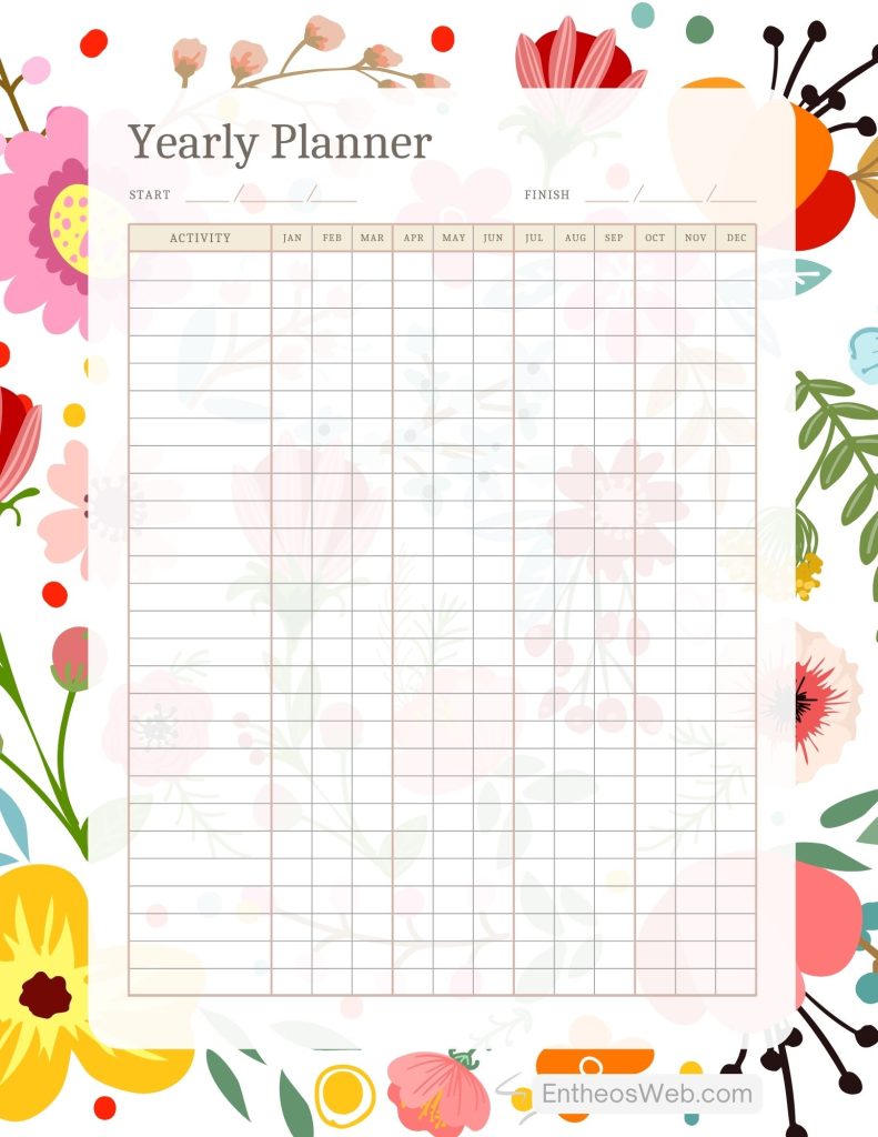 Blank Undated Calendars & Planners – Vertical Floral | EntheosWeb