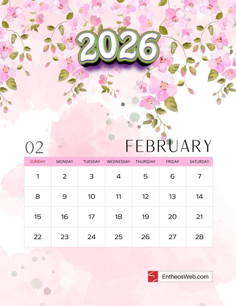 Printable 2026 Calendar – Beautiful Watercolor Floral Design | EntheosWeb