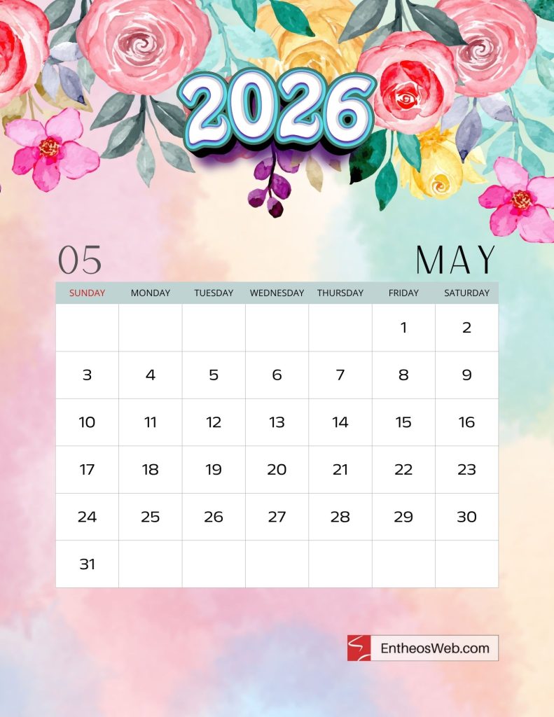 Printable 2026 Calendar – Beautiful Watercolor Floral Design | EntheosWeb