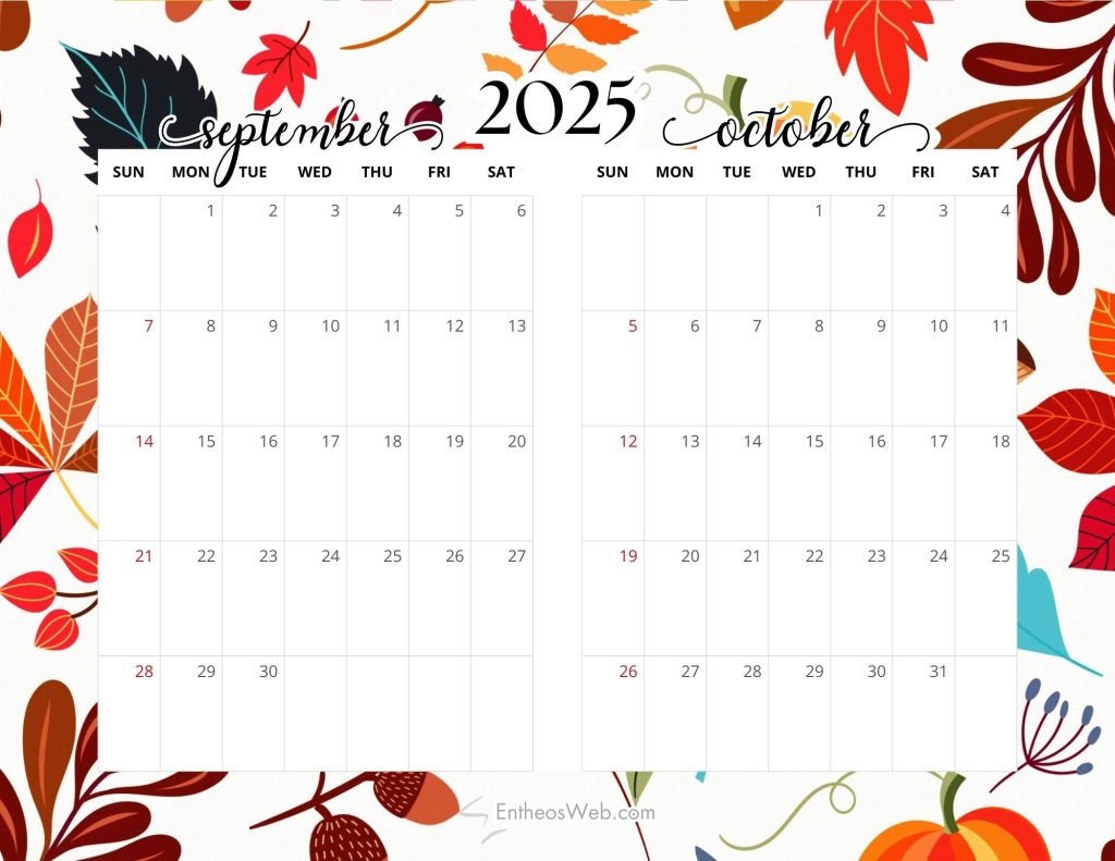 September & October 2026 – 2 Month Calendar Printables | EntheosWeb