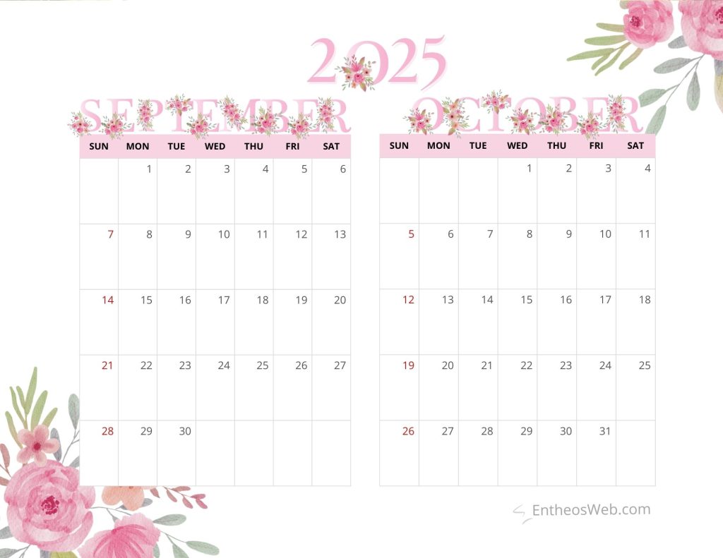 2025 Monthly Printable Calendars – Pretty Pink Florals » EntheosWeb