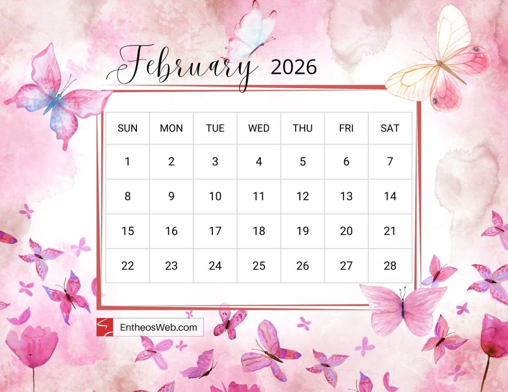 Butterfly Themed 2026 Printable Calendar | EntheosWeb