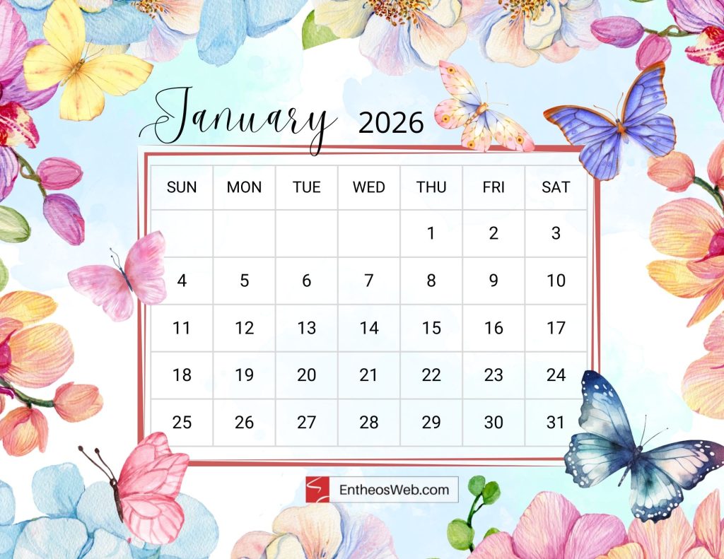 Butterfly Themed 2026 Printable Calendar » EntheosWeb