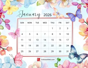 Butterfly Themed 2026 Printable Calendar | EntheosWeb