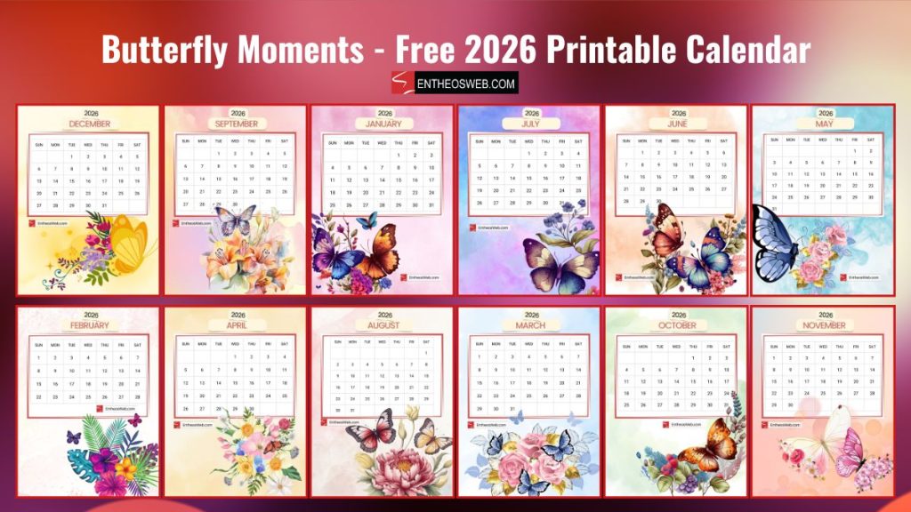 Butterfly Moments – Free 2026 Printable Calendar | EntheosWeb