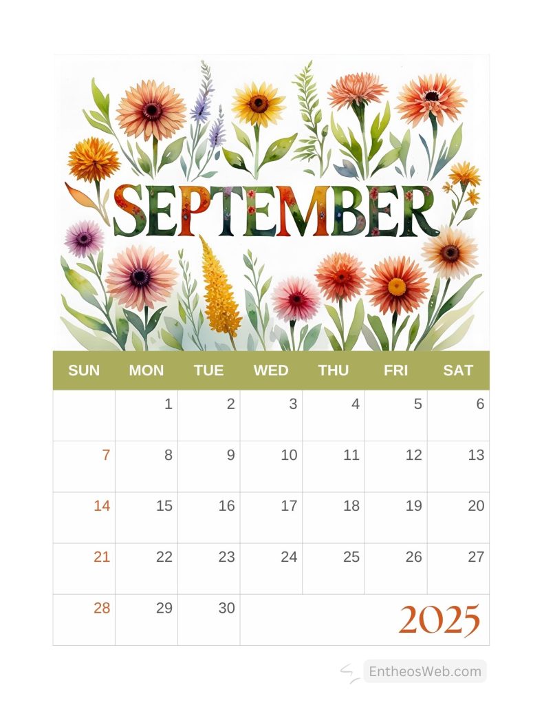Free Printable September Calendars for 2025 – Vertical Designs » EntheosWeb