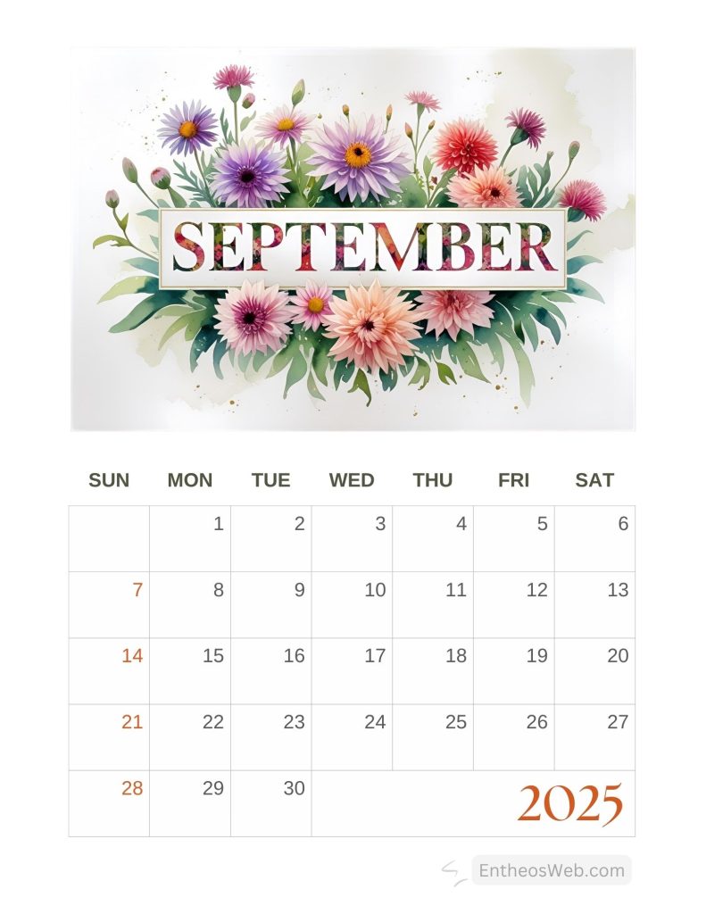 Free Printable September Calendars for 2025 – Vertical Designs » EntheosWeb