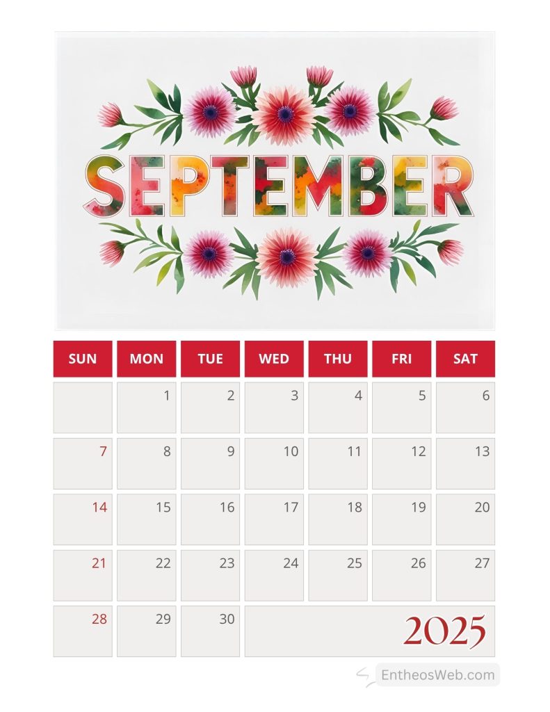 Free Printable September Calendars for 2025 – Vertical Designs | EntheosWeb