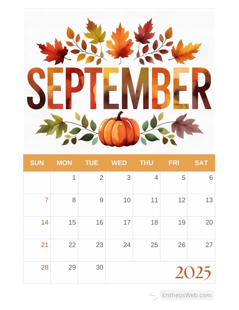 Free Printable September Calendars for 2025 – Vertical Designs | EntheosWeb